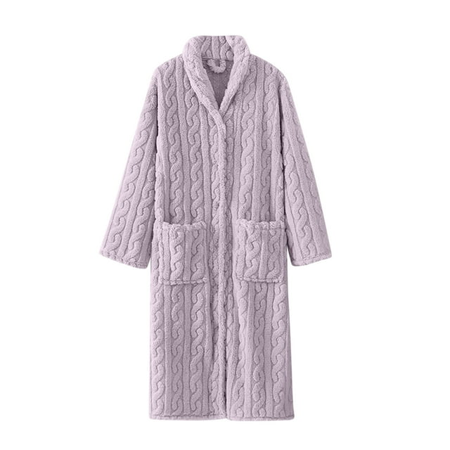 BLVB Women's Plush Long Robe Soft Bathrobe Button Up Housecoat Fuzzy ...