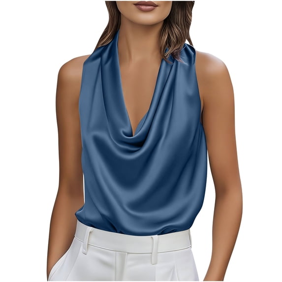 BLVB Women's Satin Silk Tank Tops Cowl Neck Sleeveless Elegant Camisole ...