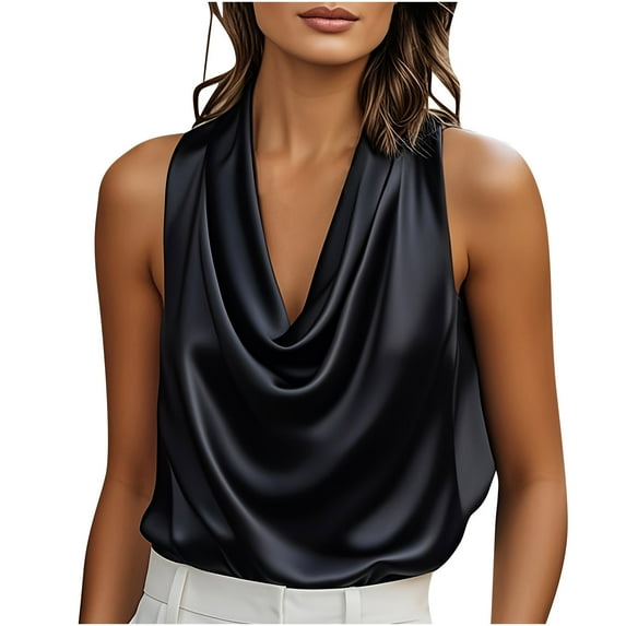 BLVB Women's Satin Silk Tank Tops Cowl Neck Sleeveless Elegant Camisole ...
