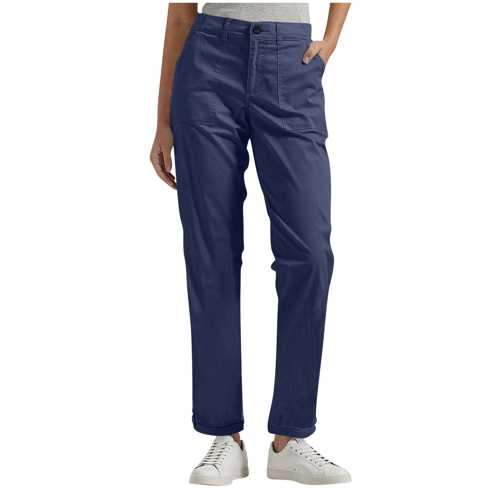 BLVB Women's Slim Fit Straight Leg Stretch Twill Chino Pants High Waist ...