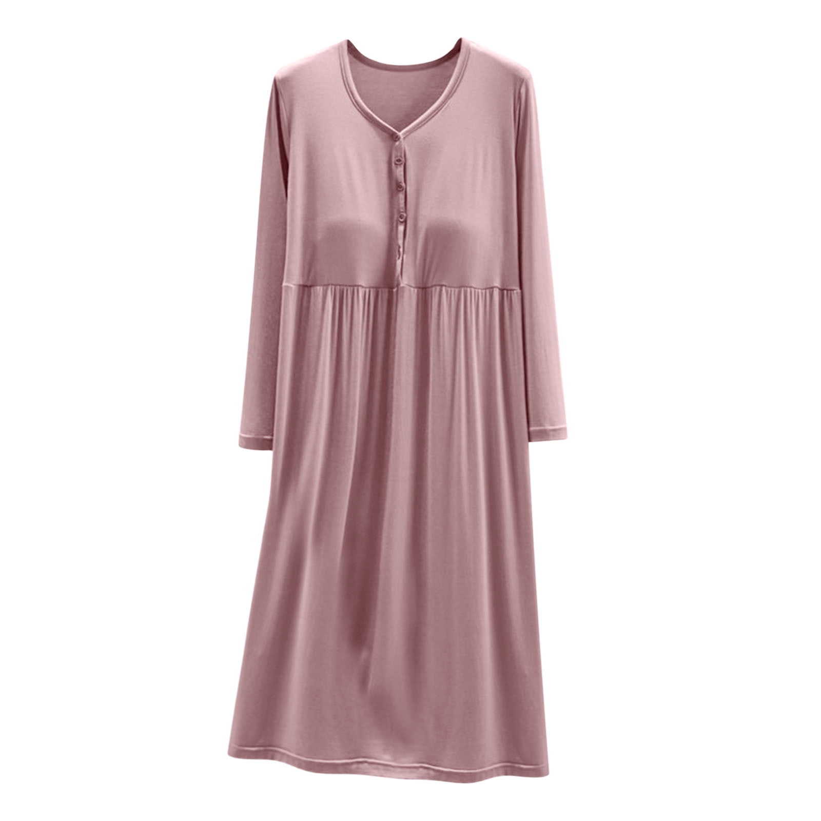 BLVB Women's Soft Nightgown with Built in Bra Long Sleeve Nightshirt ...