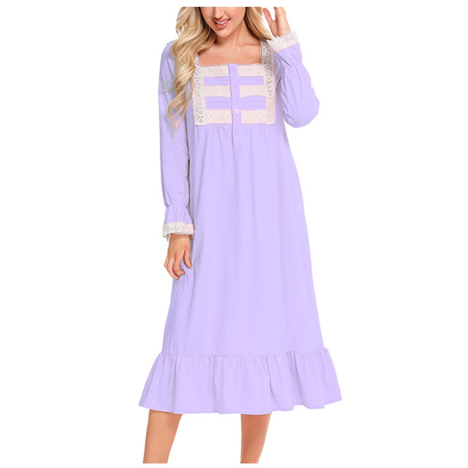 BLVB Women's Vintage Nightgown Square Neck Long Sleeve Ruffle Princess ...