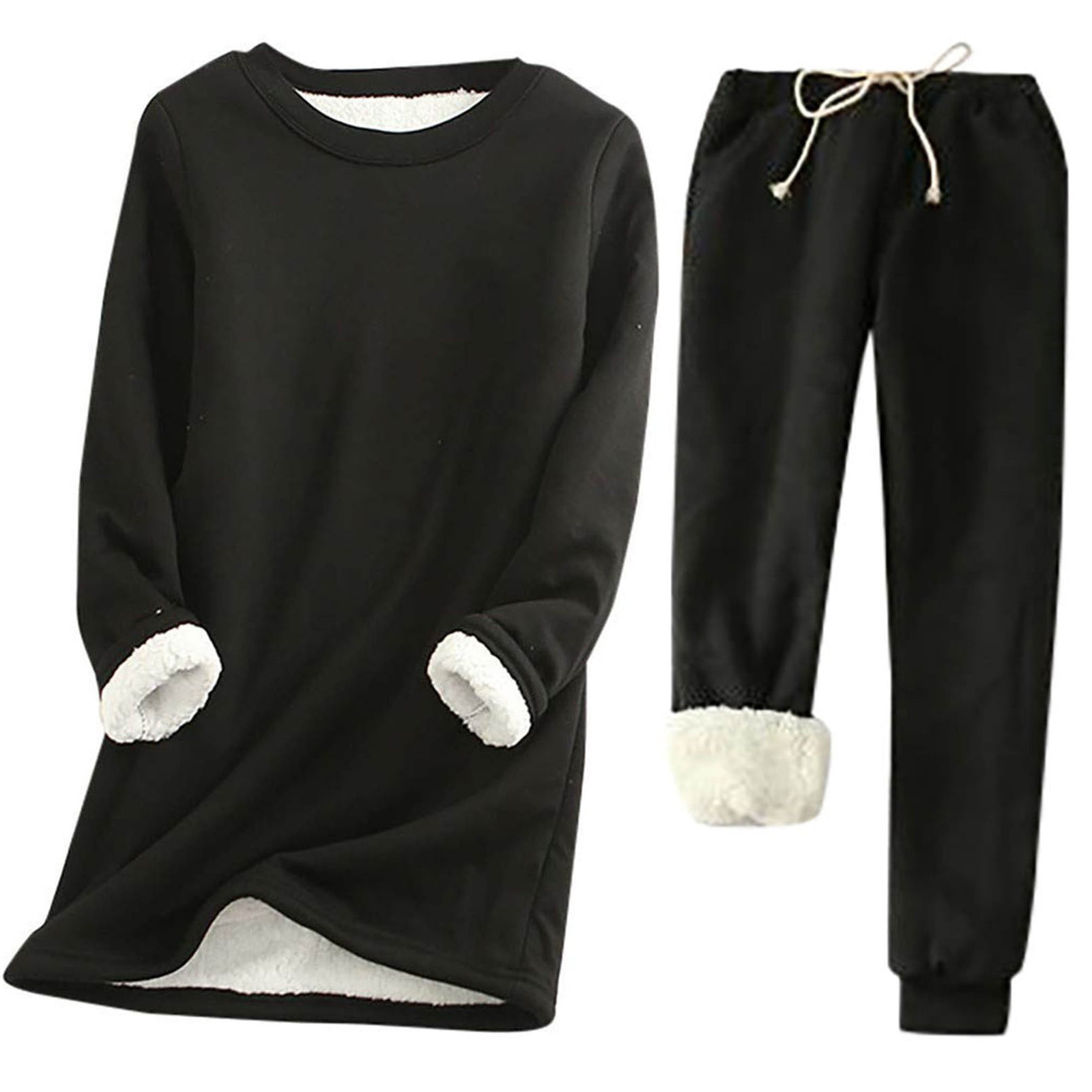 BLVB Women's Winter Warm Pajama Sets, Long Sleeve Fleece Tops with ...