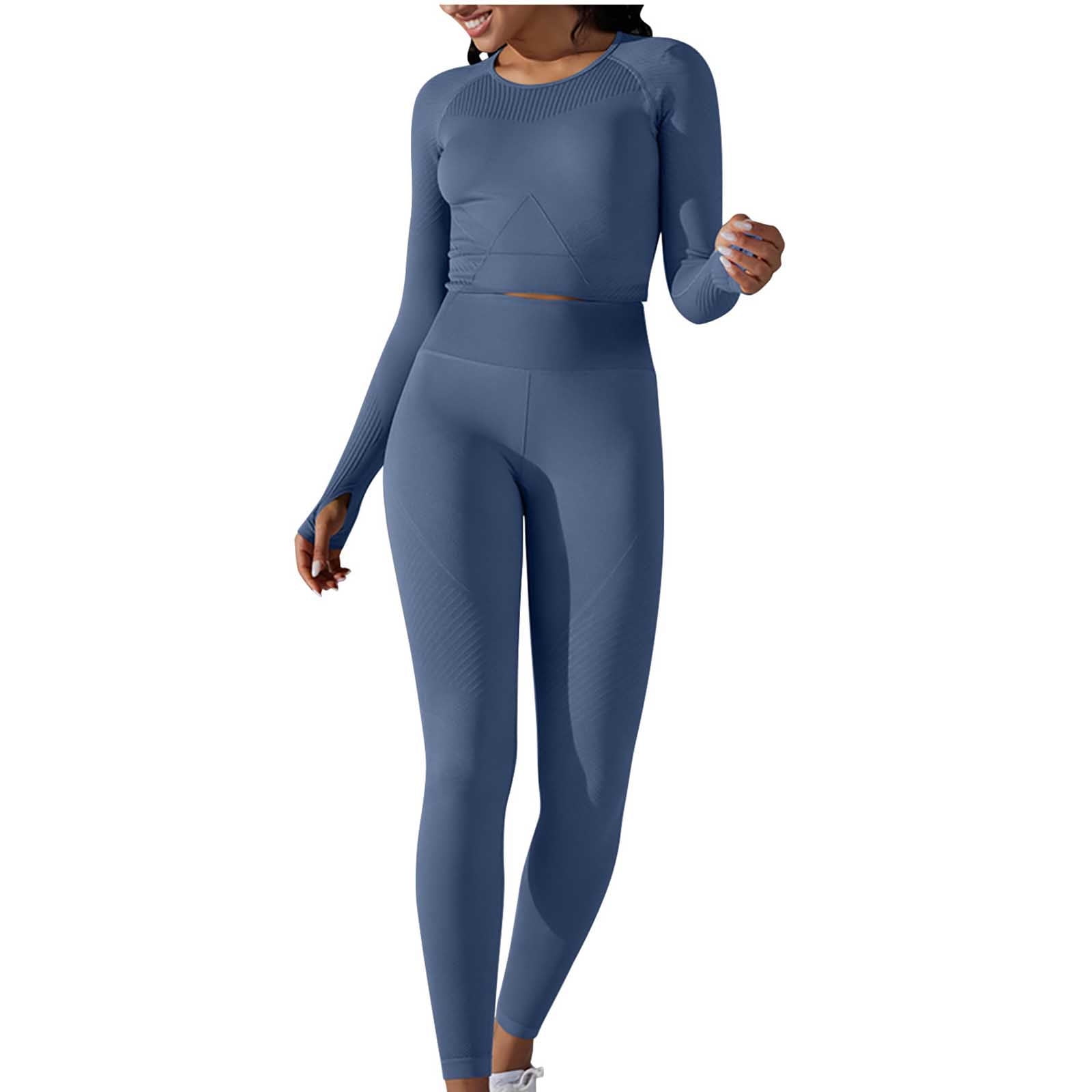 BLVB Women's Workout Tracksuit 2 Piece Outfits Long Sleeve Crop Top ...