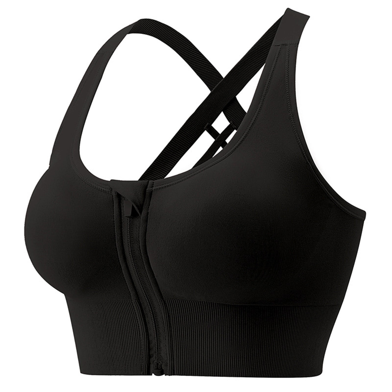 BLVB Women's Zip Front Closure Sports Bra - Seamless Wirefree Padded ...