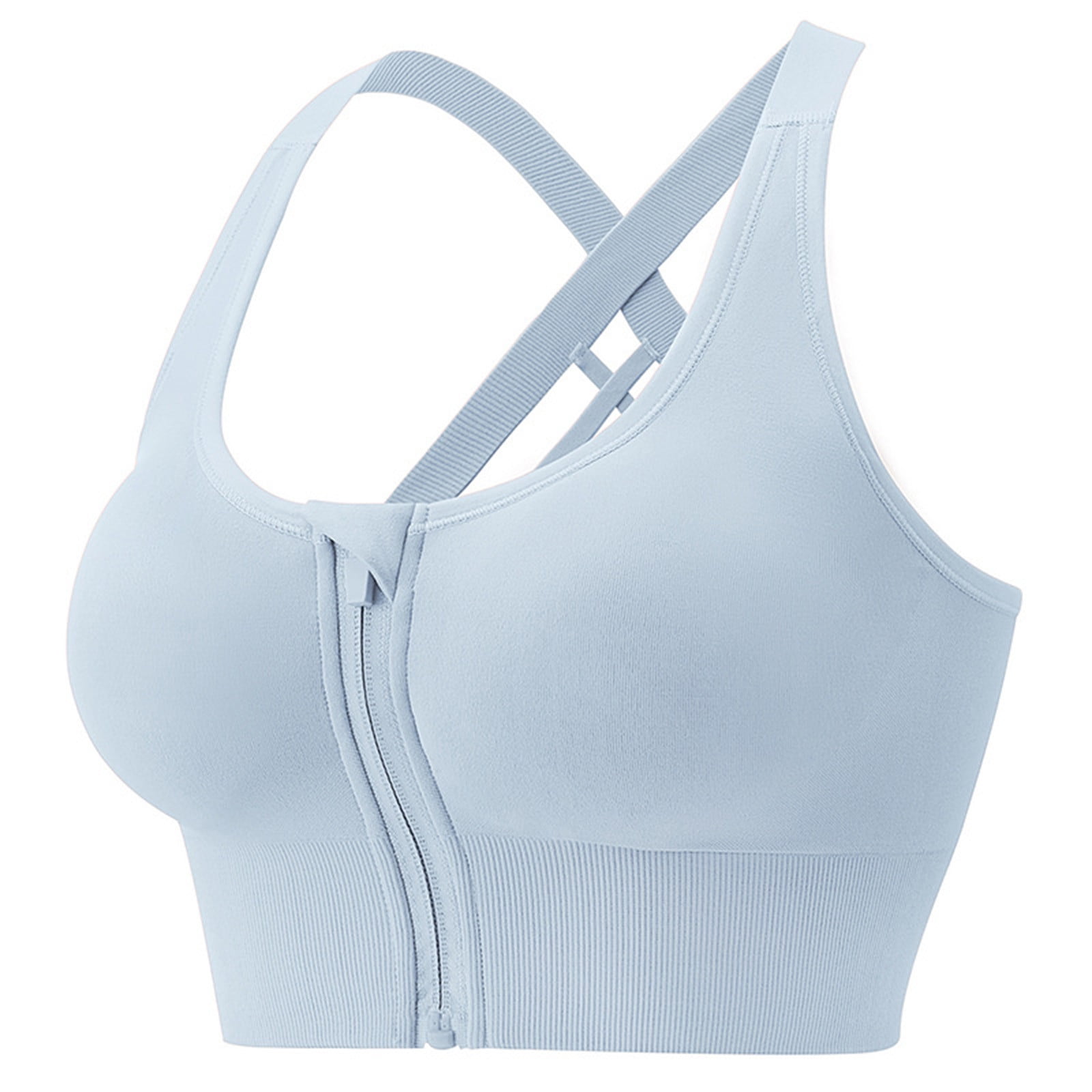 BLVB Women's Zip Front Closure Sports Bra - Seamless Wirefree Padded ...