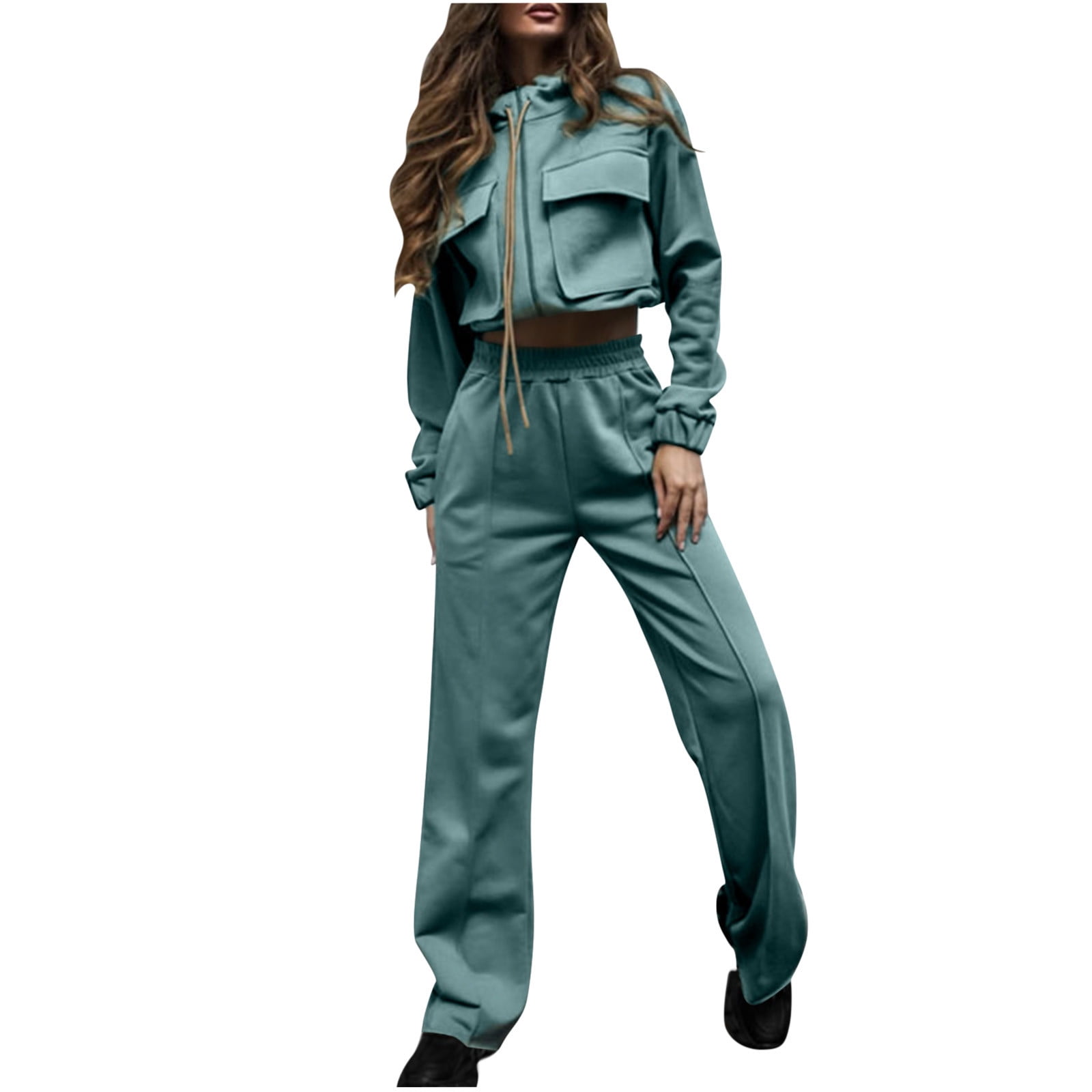 BLVB Womens 2 Piece Tracksuit Outfit Zipper Drawstring Crop Jackets ...