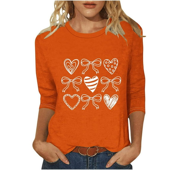 BLVB Womens 3/4 Sleeve Crew Neck Valentine T Shirts Heart Printed ...