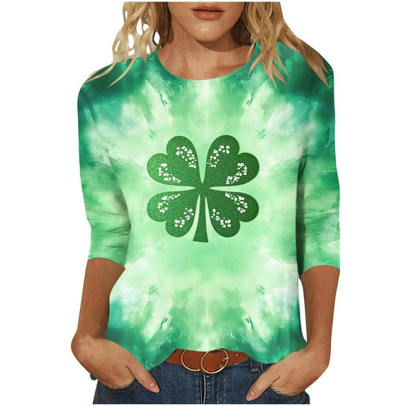 BLVB Womens 3/4 Sleeve St. Patrick's Day T-Shirts Crew Neck Spring ...