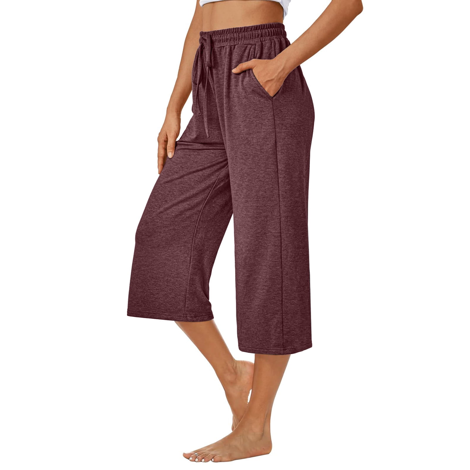 BLVB Womens Capri Pants 2025 Summer Loose Yoga Pants Wide Leg Drawstring Comfy Lounge Pajama ...