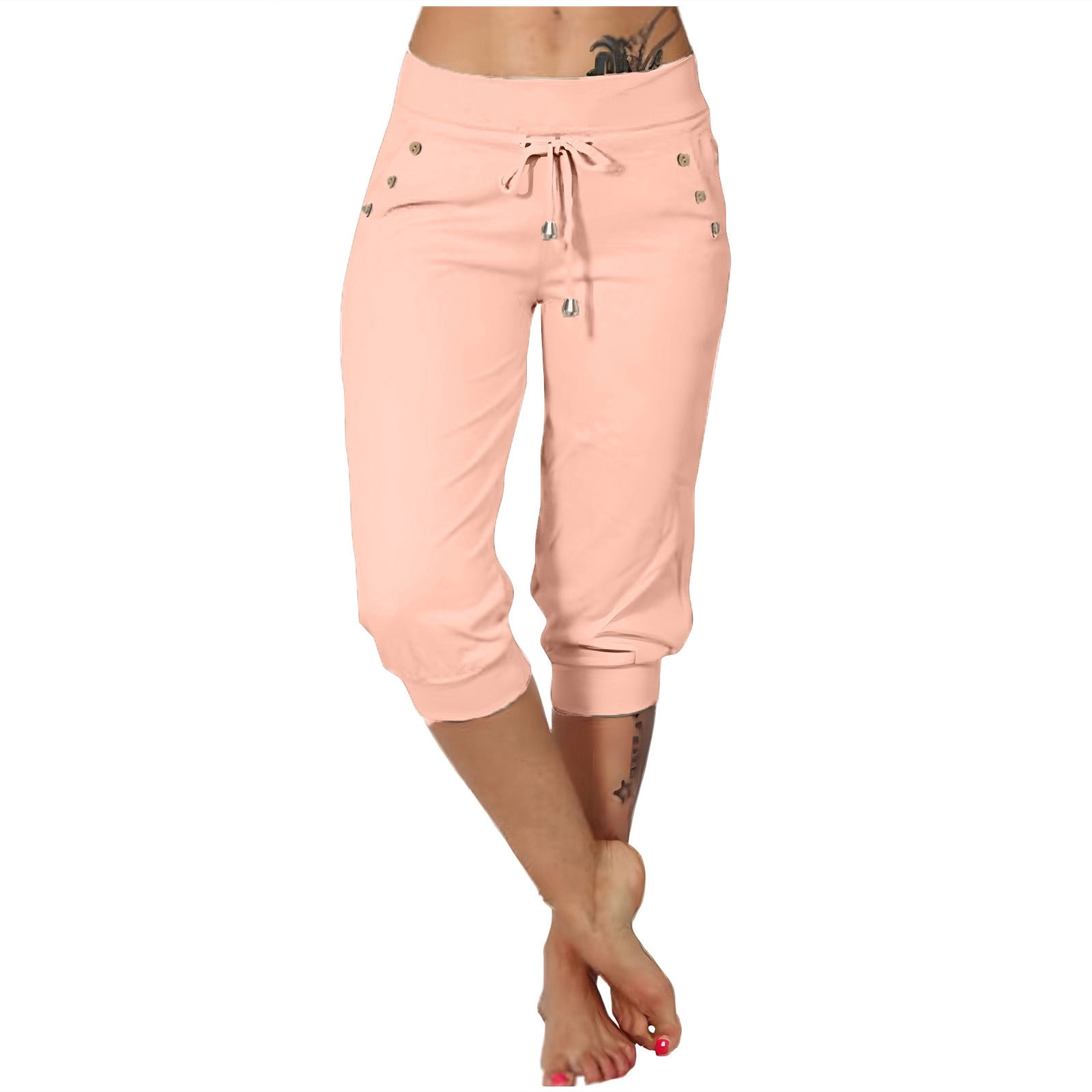 BLVB Womens Capri Yoga Sweatpants Loose Drawstring Pajama Pants Lounge Workout Joggers Pants ...