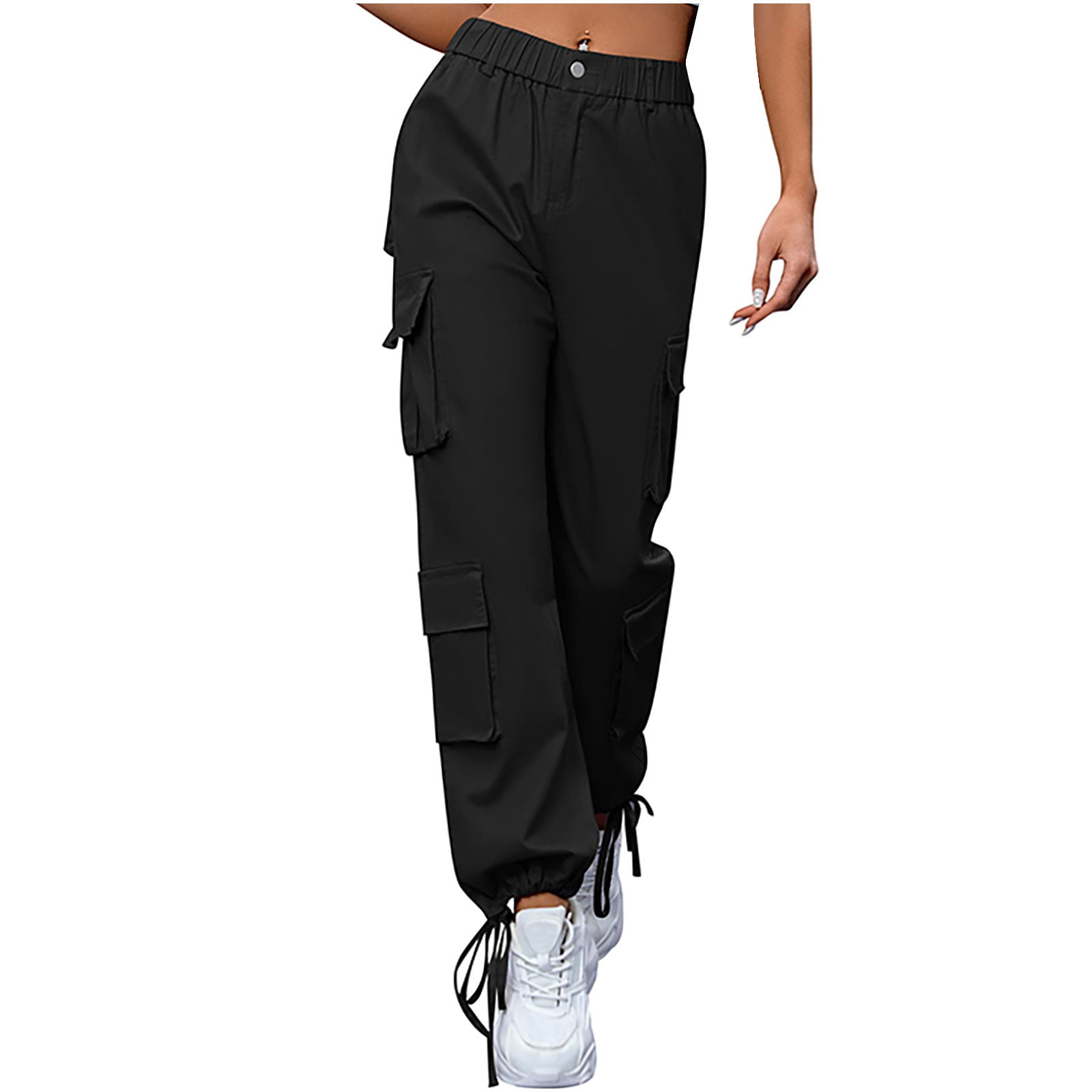 BLVB Womens Cargo Pants High Waisted Baggy Wide Leg Streetwear Casual ...
