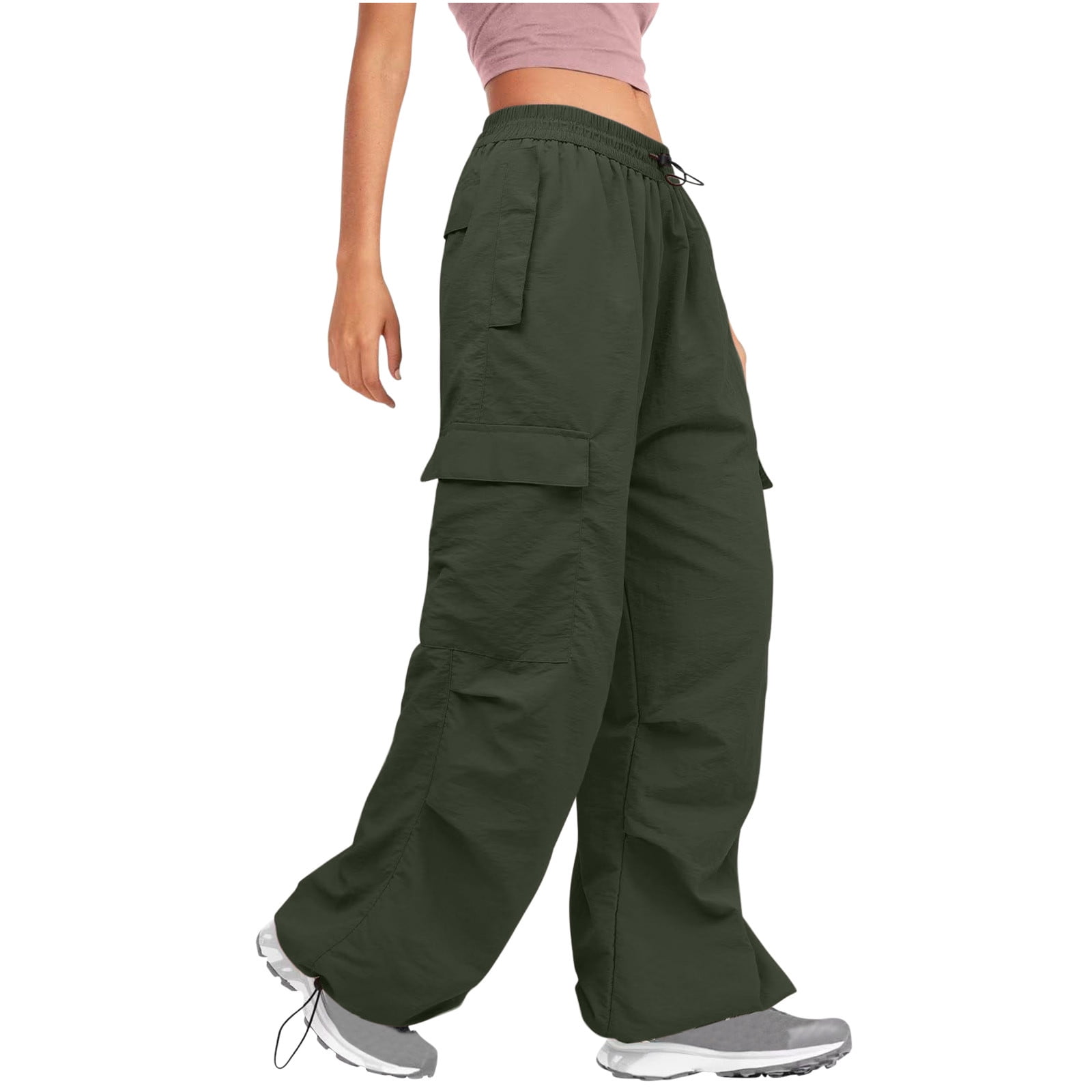 Blvb Womens Cargo Pants Womens Elastic Waist Wide Leg Jogger Pants