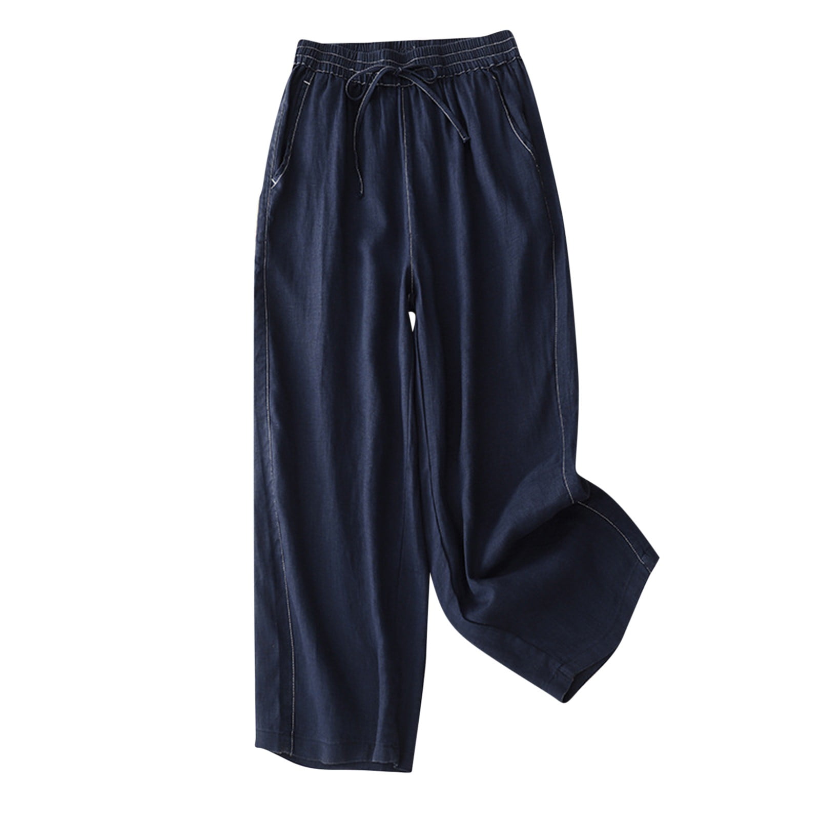 Blvb Womens Cotton Linen Pants Elastic Waist Drawstring Wide Leg Pants