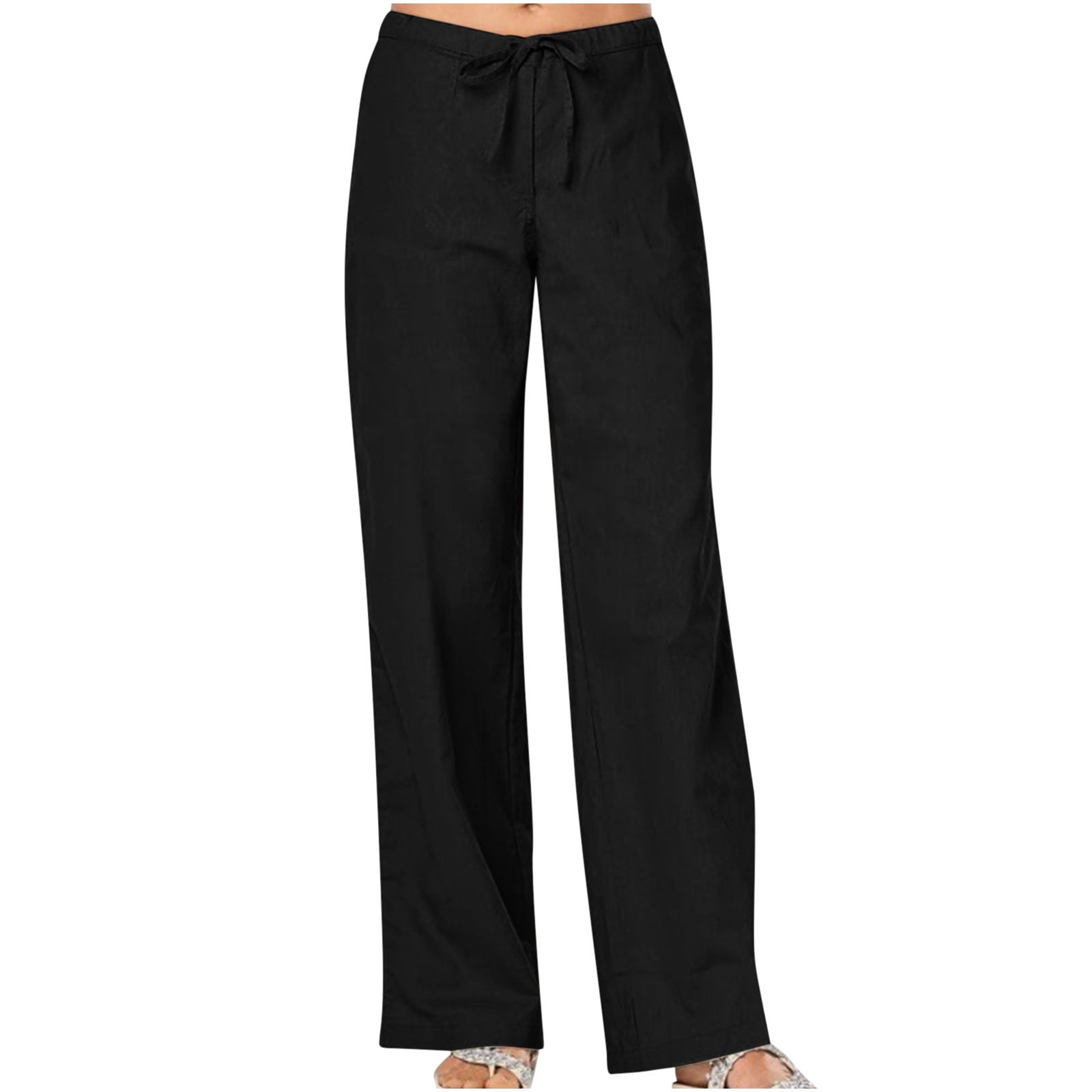 BLVB Womens Cotton Linen Pants Summer Wide Leg Pants Casual Loose ...