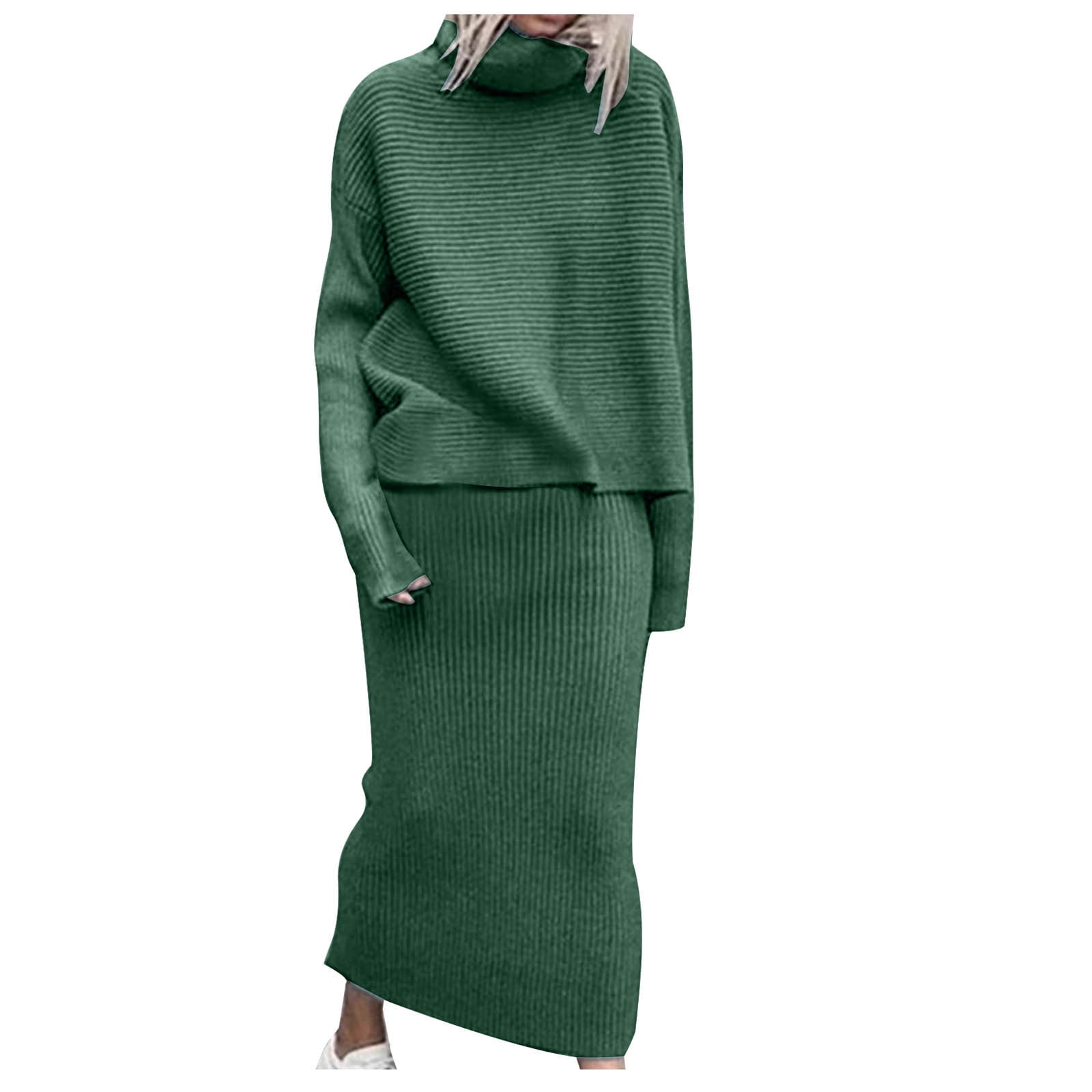 BLVB Womens Fall 2 Piece Outfits Ribbed Knit Turtleneck Long Sleeve ...