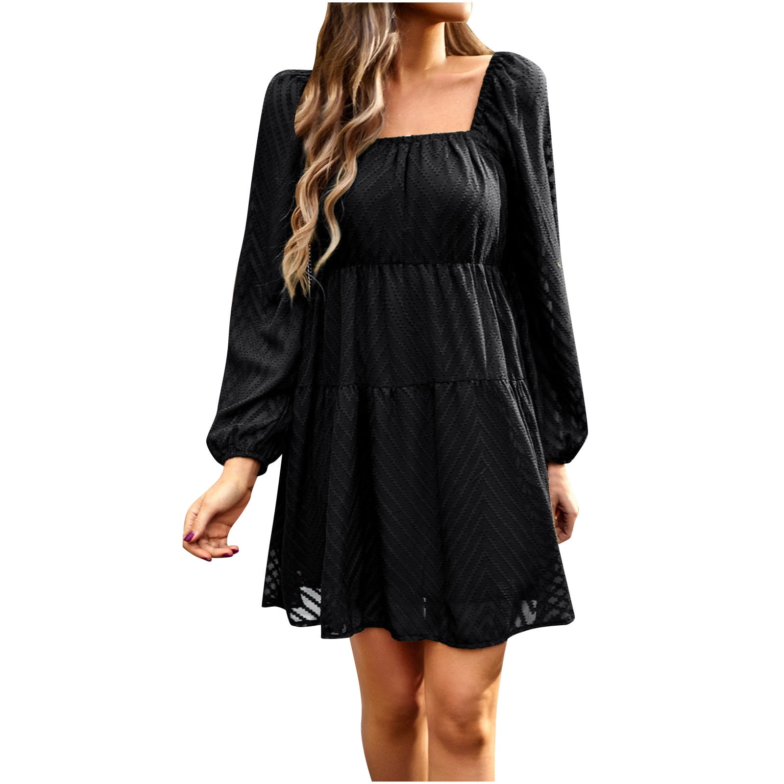 BLVB Womens Fall Spring Dresses Cute Square Collar Ruffle Long Sleeve ...