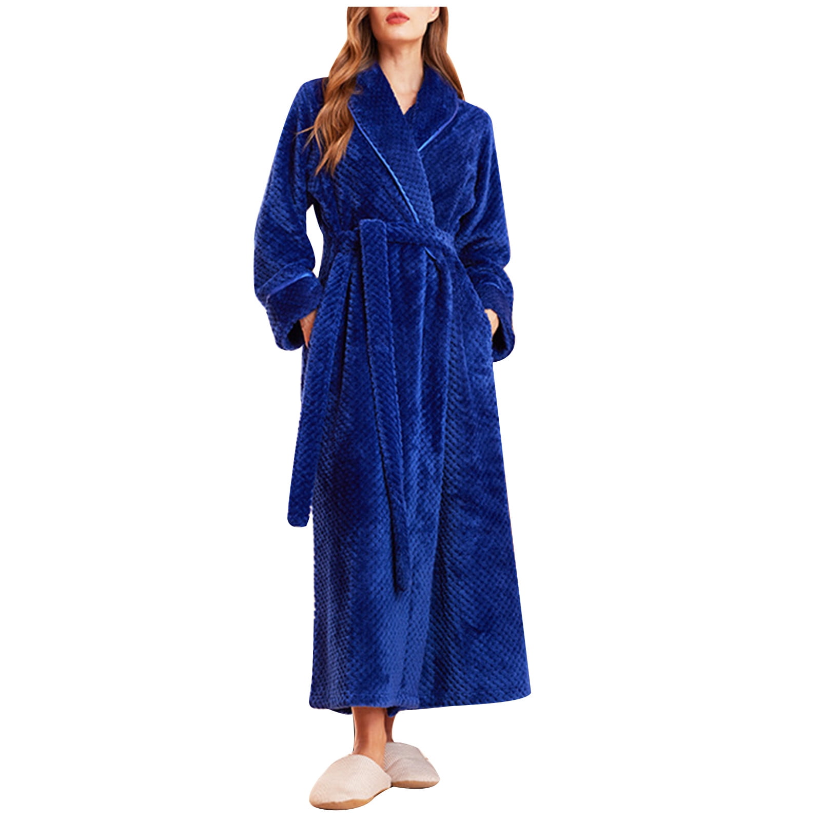 BLVB Womens Fleece Long Robe Soft Warm Bathrobe Full Length Fuzzy Plush Loungewear Belted ...