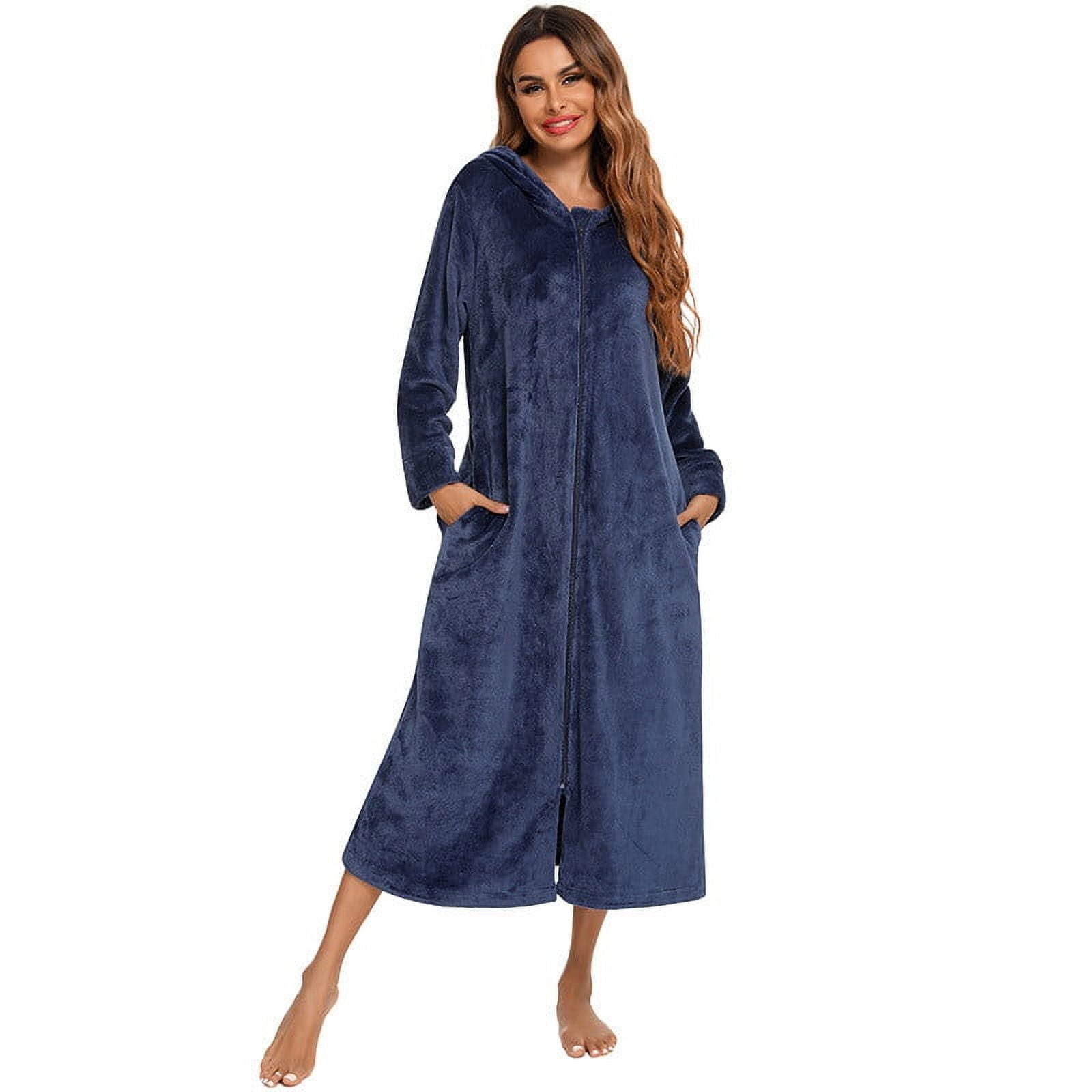 BLVB Womens Fleece Robe Plush Long Zip Front Hooded Bathrobe with ...
