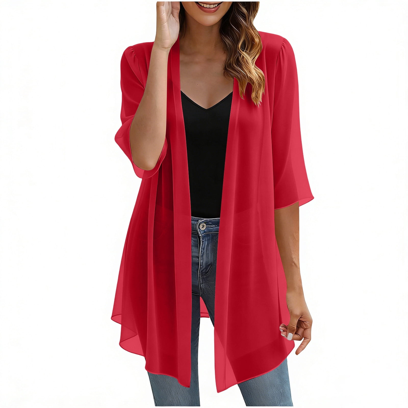 BLVB Womens Kimonos Chiffon Cardigan Sheer Beach Cover up for Women ...