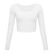 A2Y Women's Basic Solid Stretchable Scoop Neck Long Sleeve Crop Top Black XS - Walmart.com
