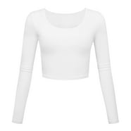 A2Y Women's Basic Solid Stretchable Scoop Neck Long Sleeve Crop Top Black XS - Walmart.com