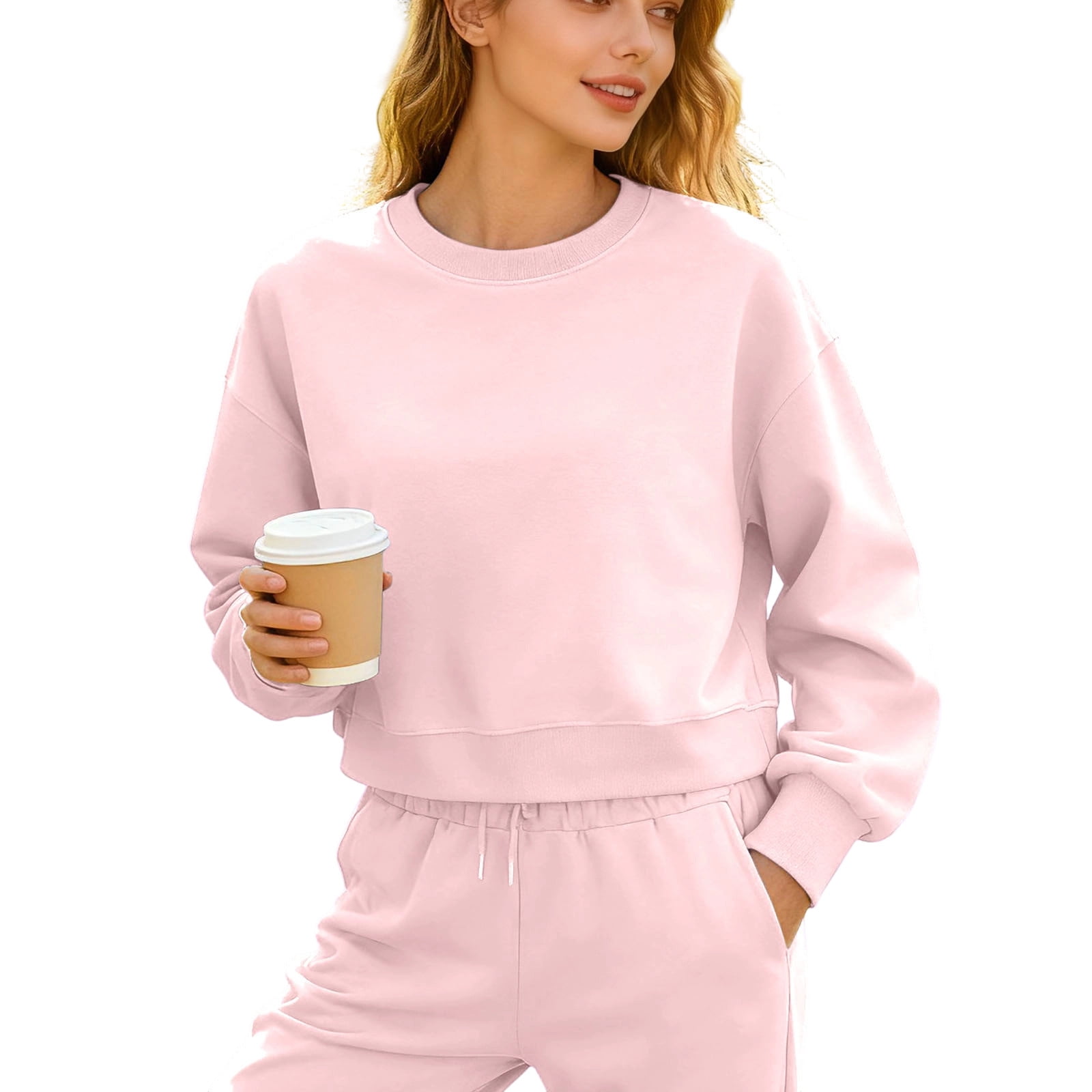 BLVB Womens Long Sleeve Cropped Sweatshirts Trendy Crewneck Crop Tops ...
