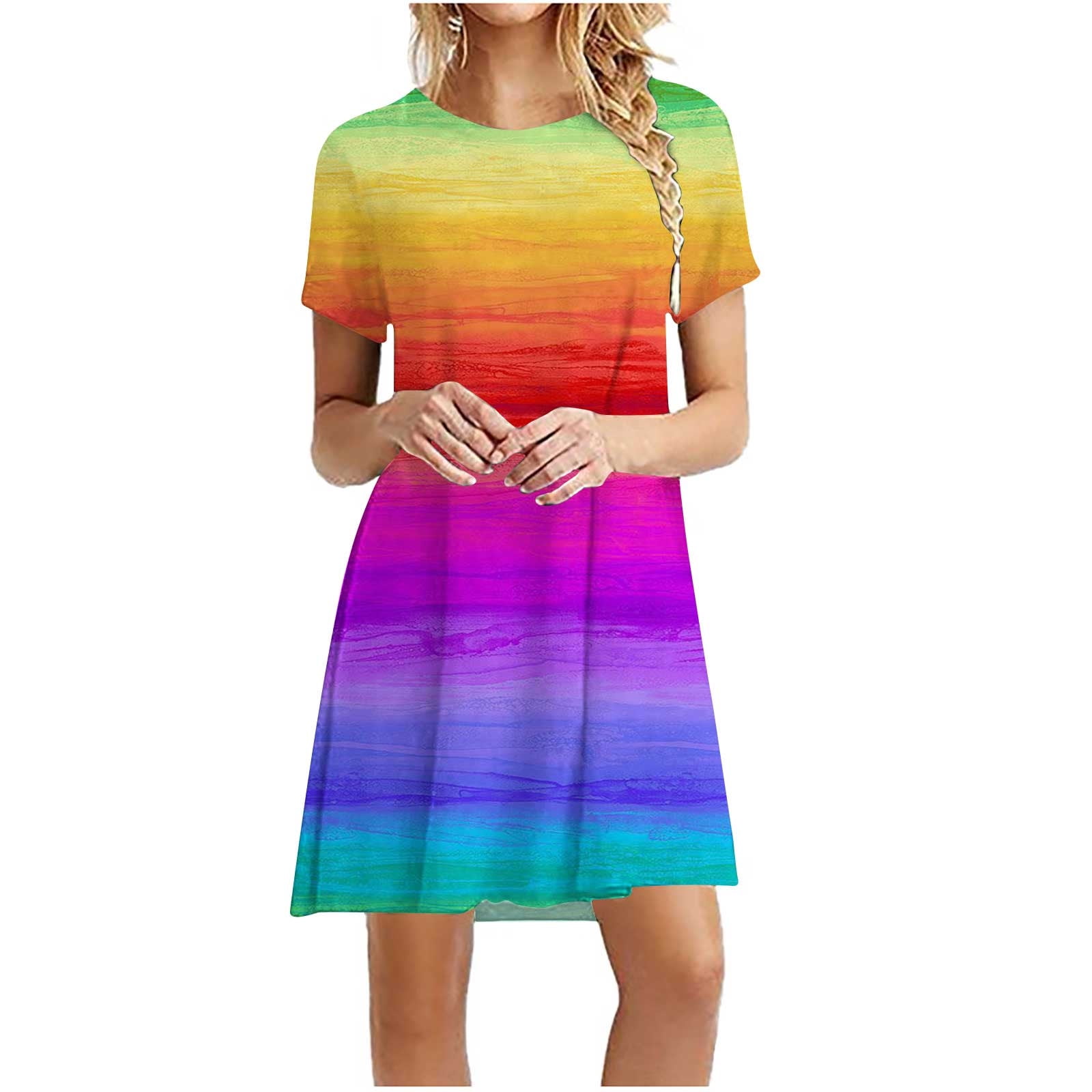BLVB Womens Loose T Shirt Dress Casual Crewneck Short Sleeve Tunic ...