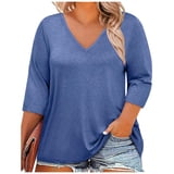 BLVB Womens Plus Size T-Shirts V Neck 3/4 Sleeve Tops Spring Fall ...