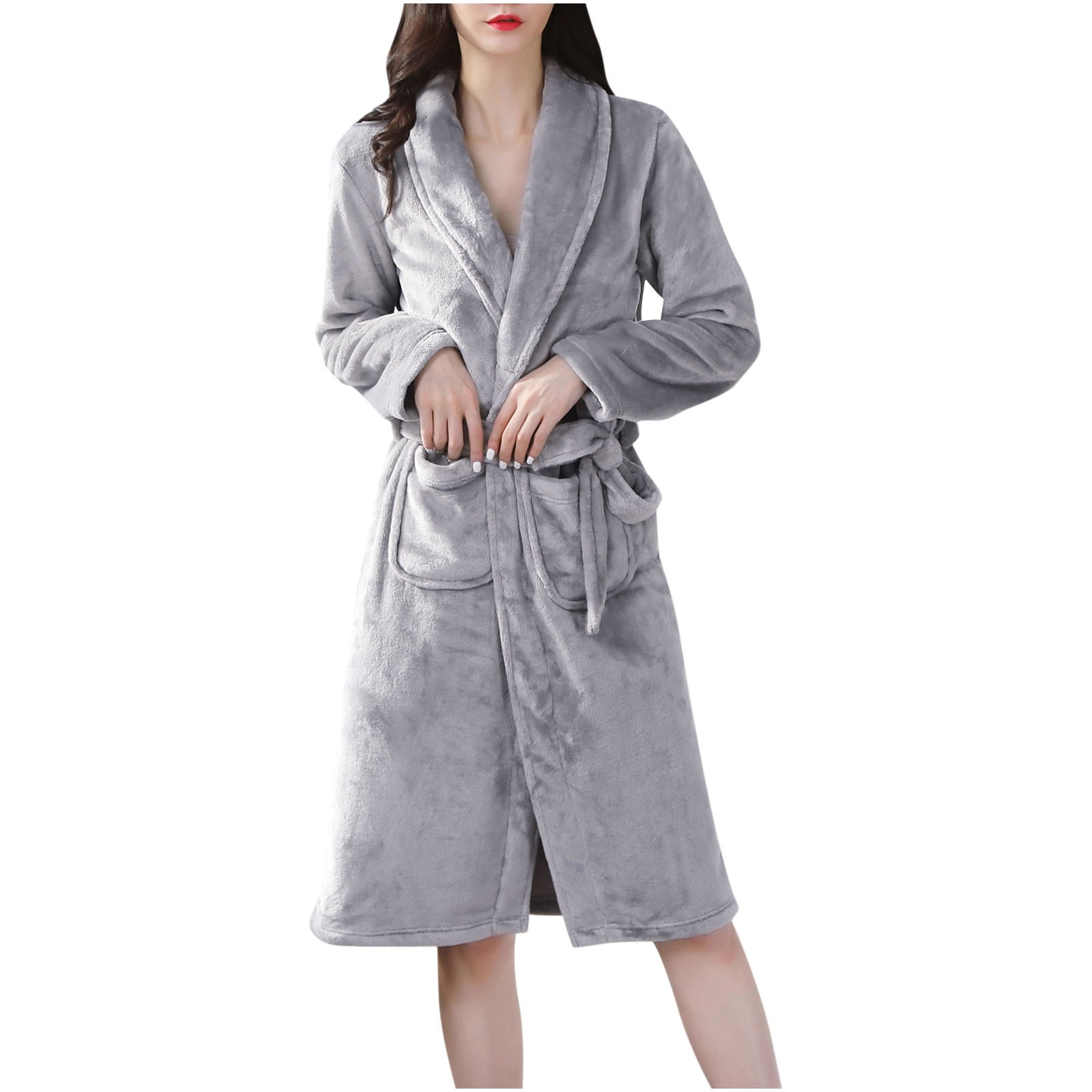 BLVB Womens Robes Plush Fleece Bathrobe Thick Nightgown with Pockets ...