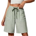 BLVB Womens Striped Bermuda Shorts Casual Knee Length Wide Leg Shorts ...