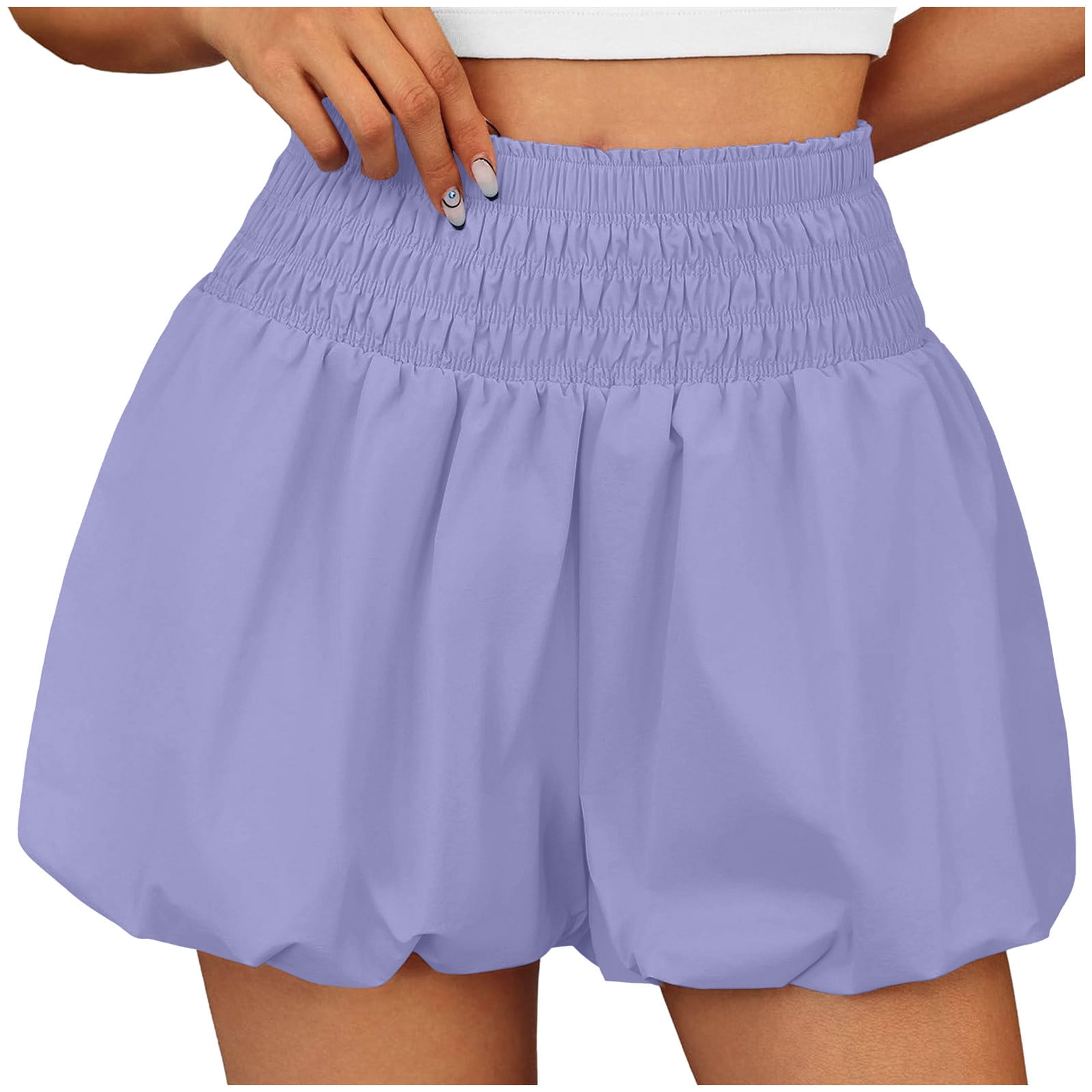 BLVB Womens Summer Bubble Shorts Casual Smocked High Waisted Workout ...