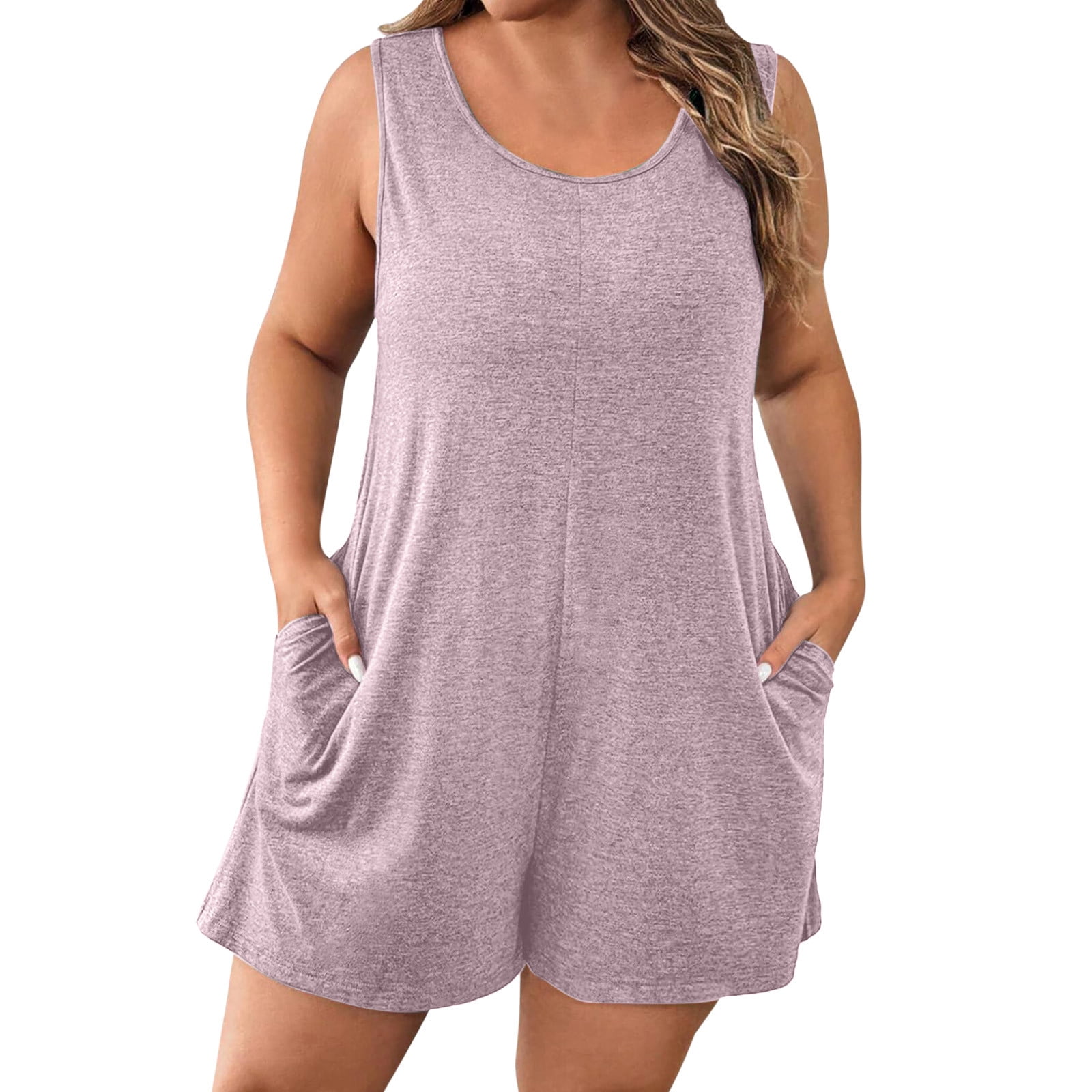 BLVB Womens Summer Casual Loose Plus Size Tank Romper Sleeveless ...