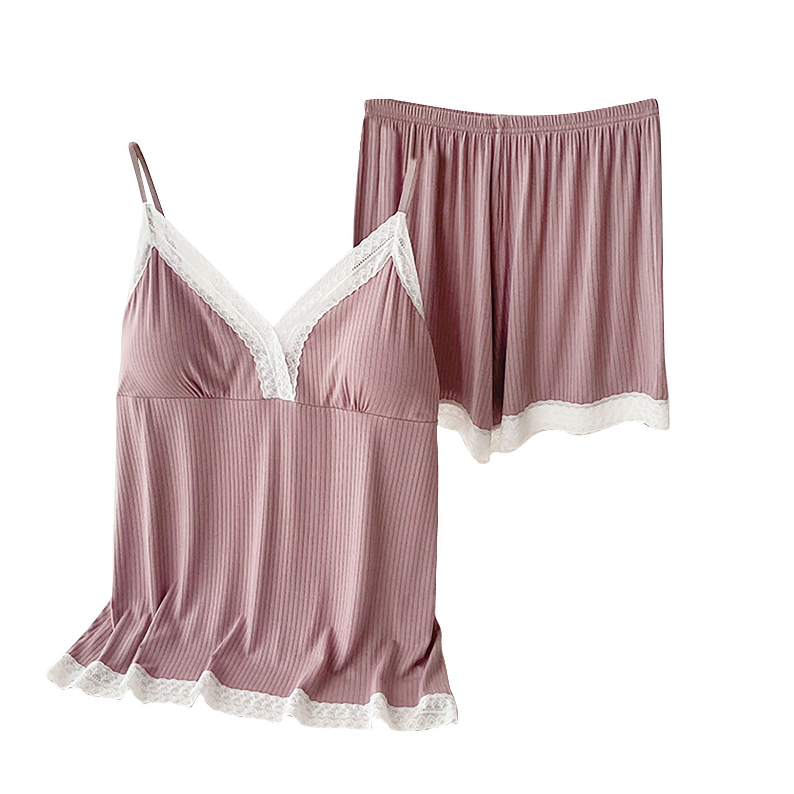 BLVB Womens Summer Pajama Sets 2 Piece Lace V Neck Cami Tops Built-In ...
