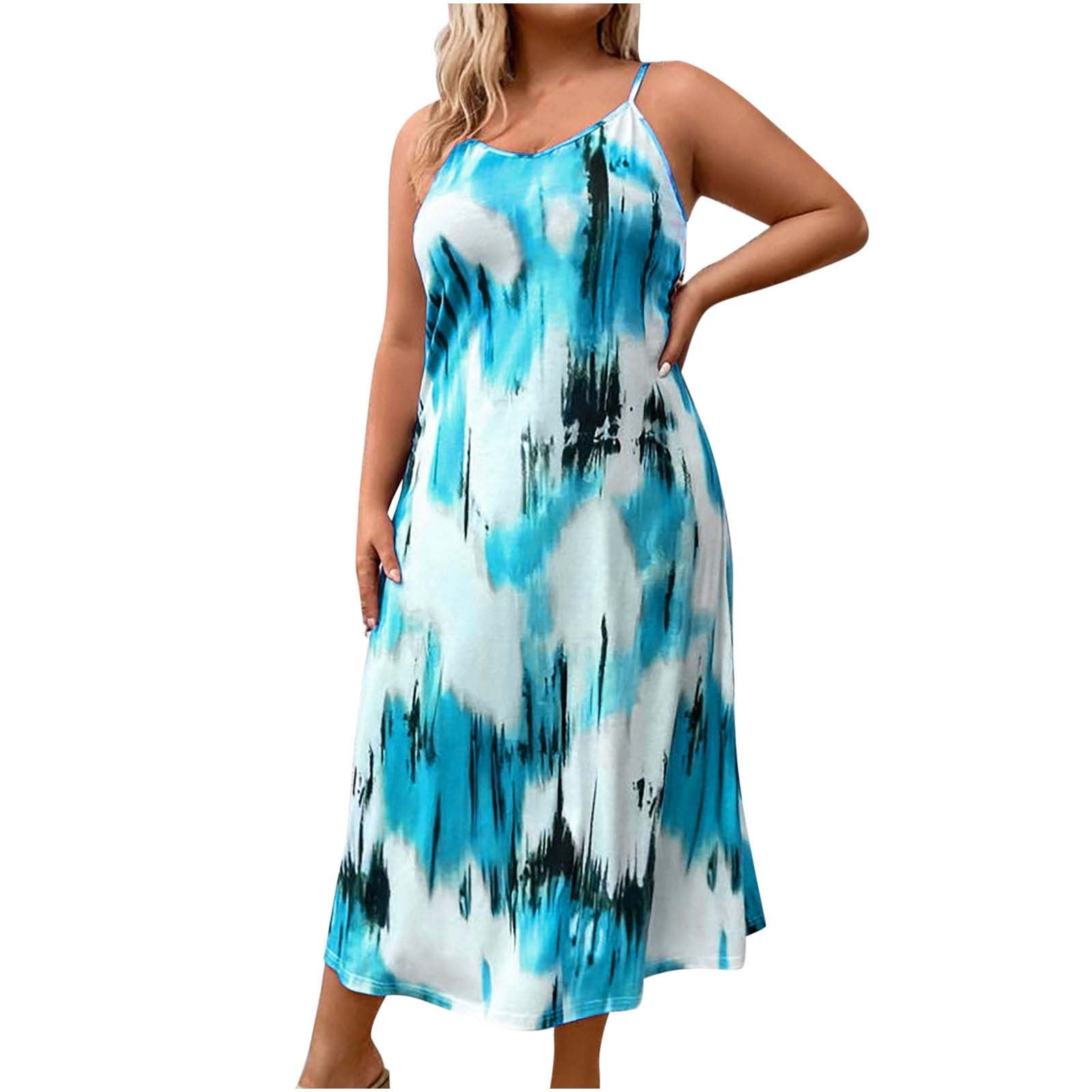 BLVB Womens Summer Plus Size Maxi Dresses Scoop Neck Spaghetti Straps ...