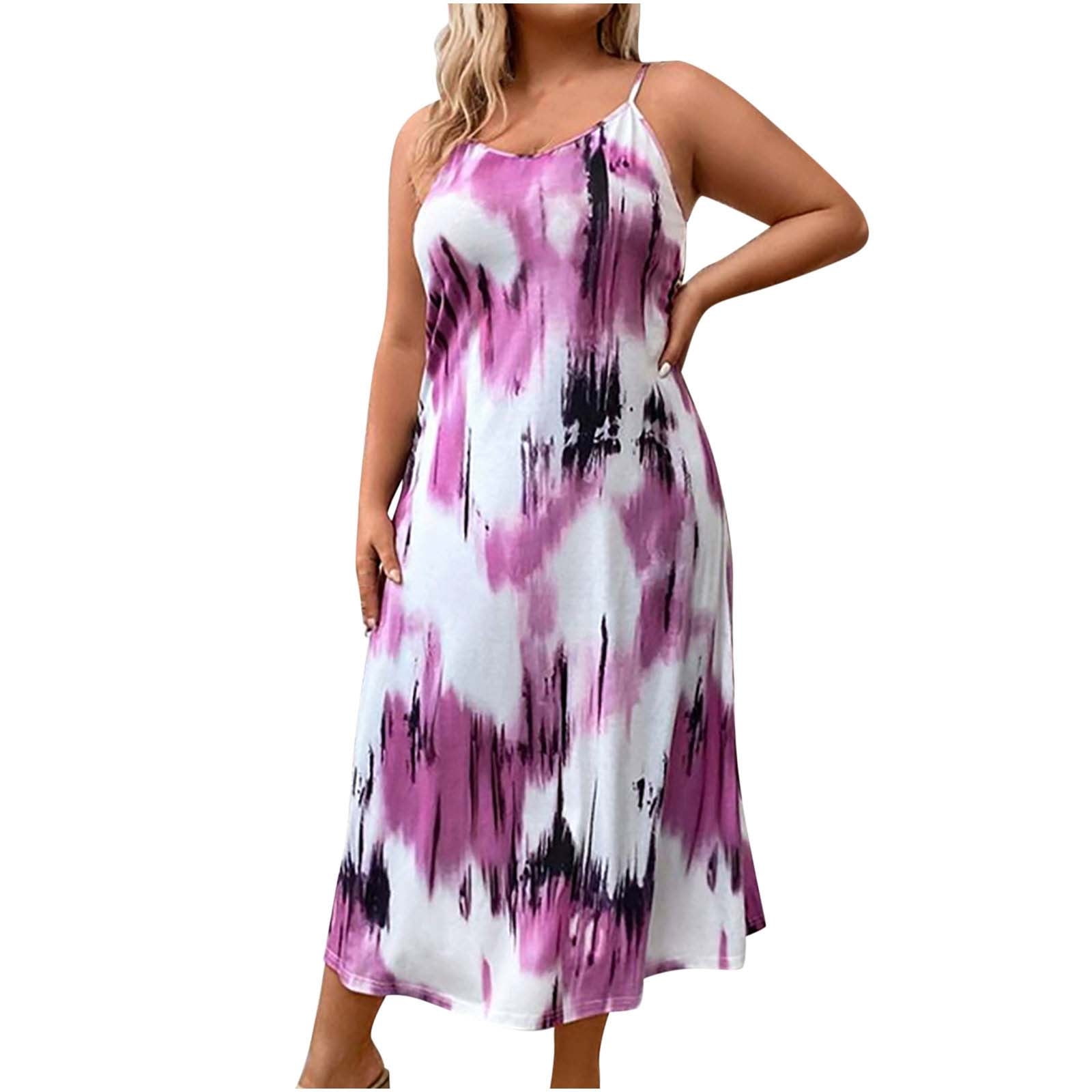 BLVB Womens Summer Plus Size Maxi Dresses Scoop Neck Spaghetti Straps ...