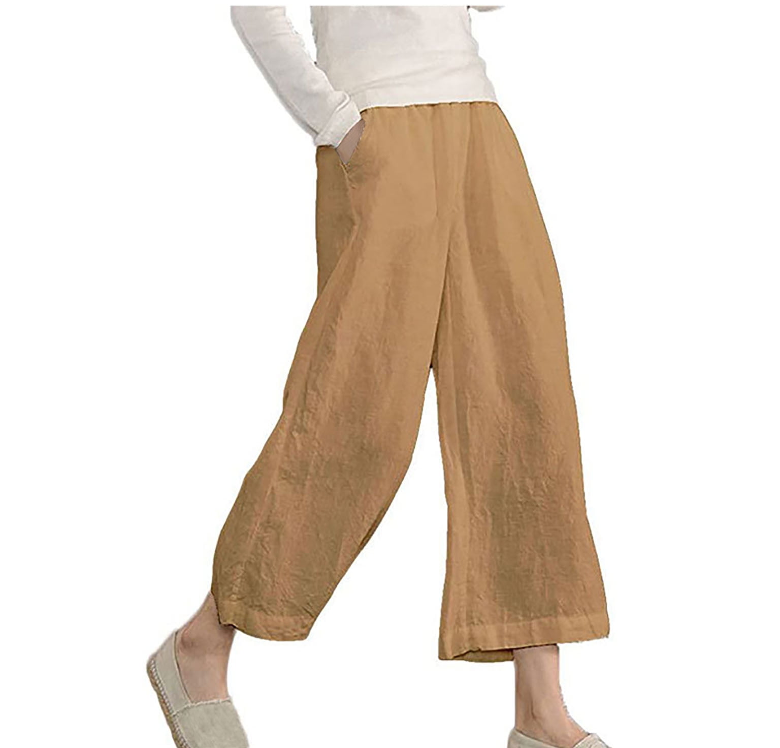 Blvb Womens Summer Wide Leg Capri Pants Casual Loose Cotton Linen