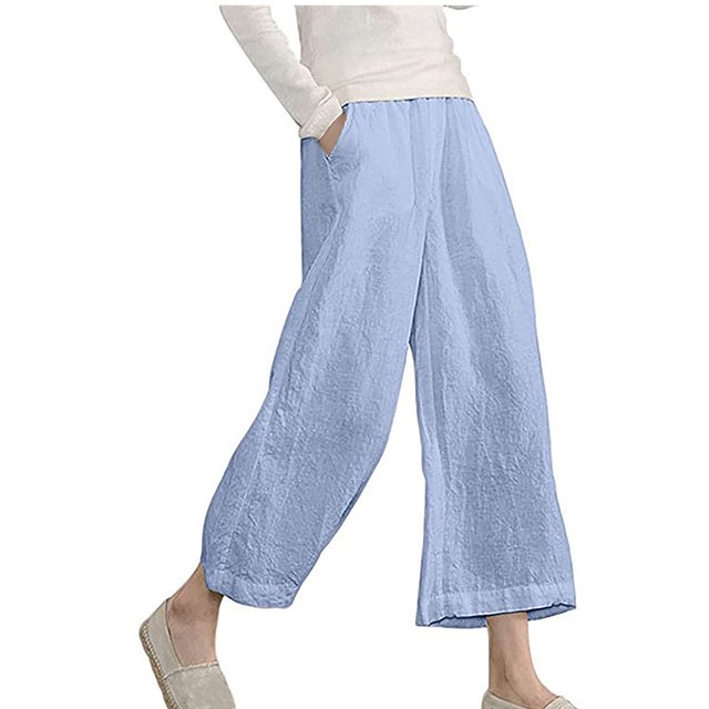 BLVB Womens Summer Wide Leg Capri Pants Casual Loose Cotton Linen Cropped Pants Baggy Capris ...