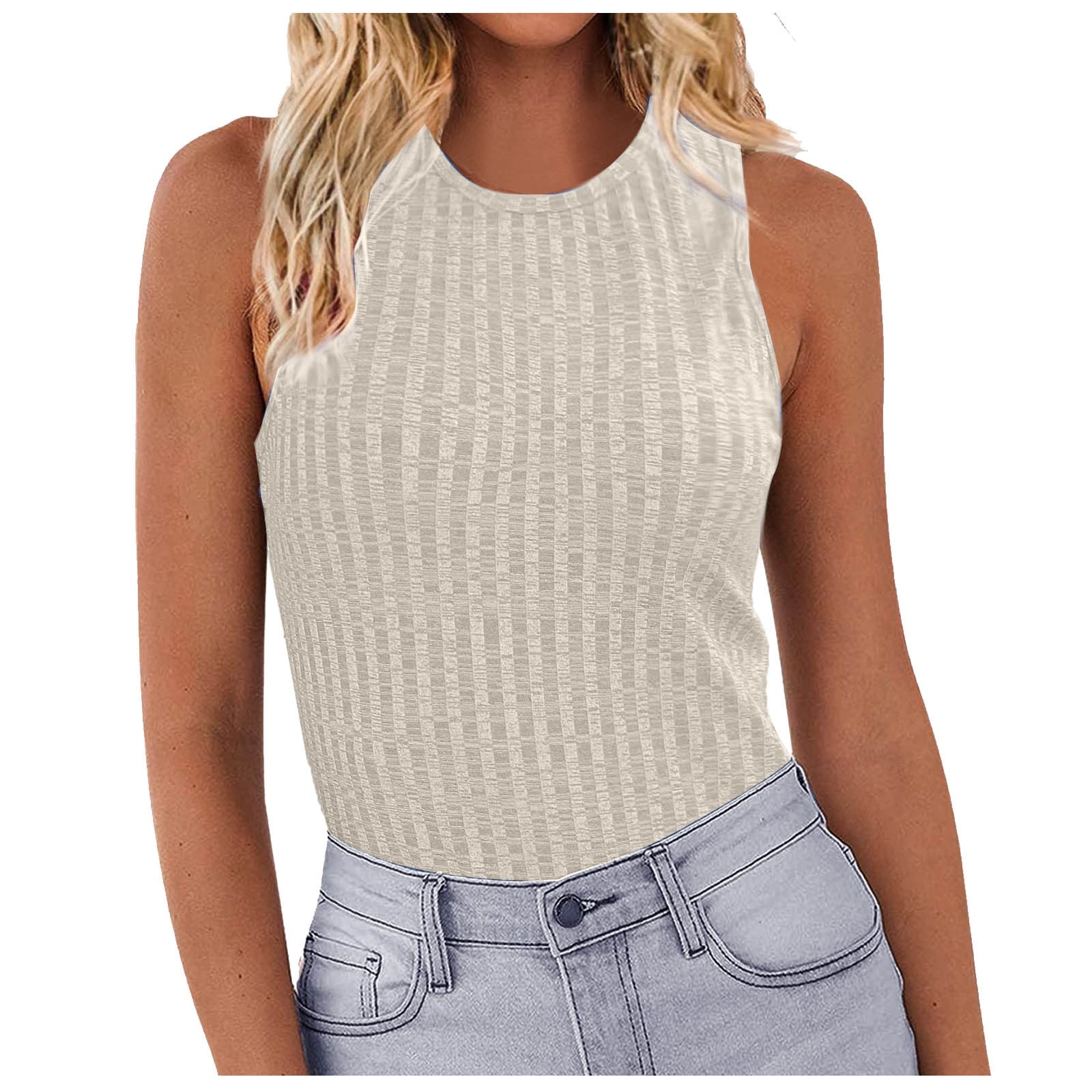 BLVB Womens Tank Tops Summer Sleeveless Crewneck Ribbed Knit Slim ...