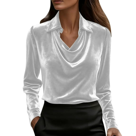 BLVB Womens Tops Trendy Spring Fall Cowl Neck Lapel Shirts Long Sleeve ...