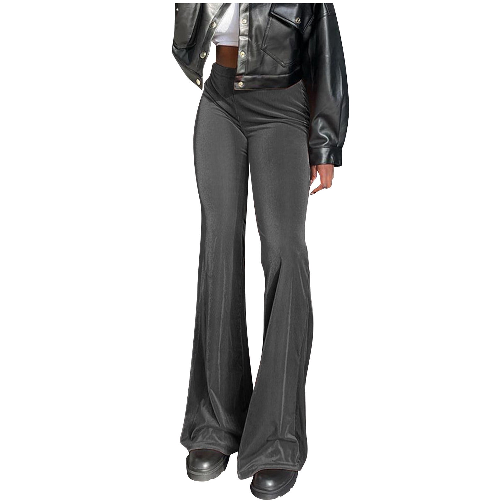 BLVB Womens Velour Bootcut Flare Leg Long Pants Elastic Waist Velvet ...