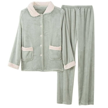 BLVB Women's Winter Warm Pajamas Sets Long Sleeve Fleece Lined Tops ...