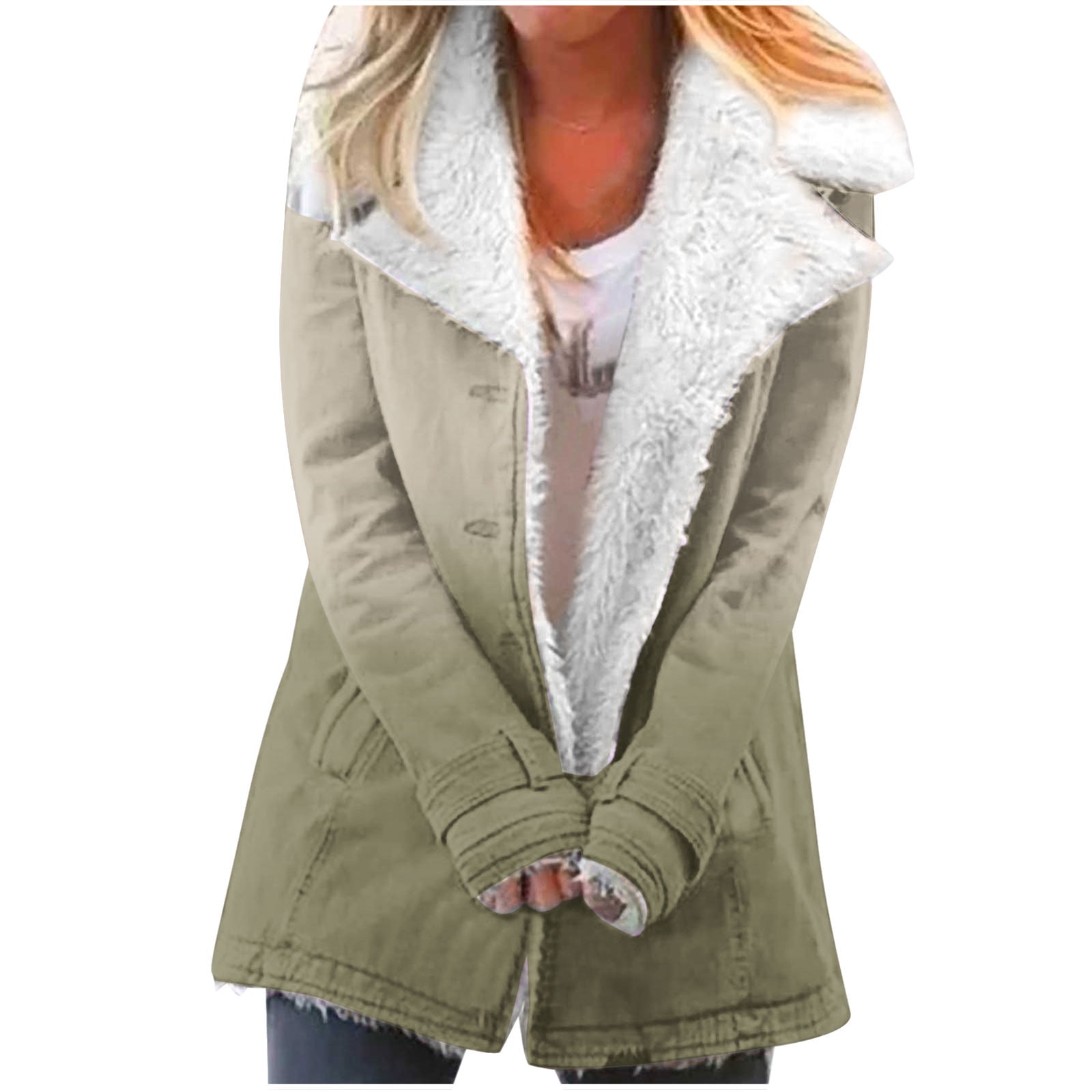 BLVB Womens Winter Warm Fuzzy Fleece Lined Jacket Notch Collar Thermal ...