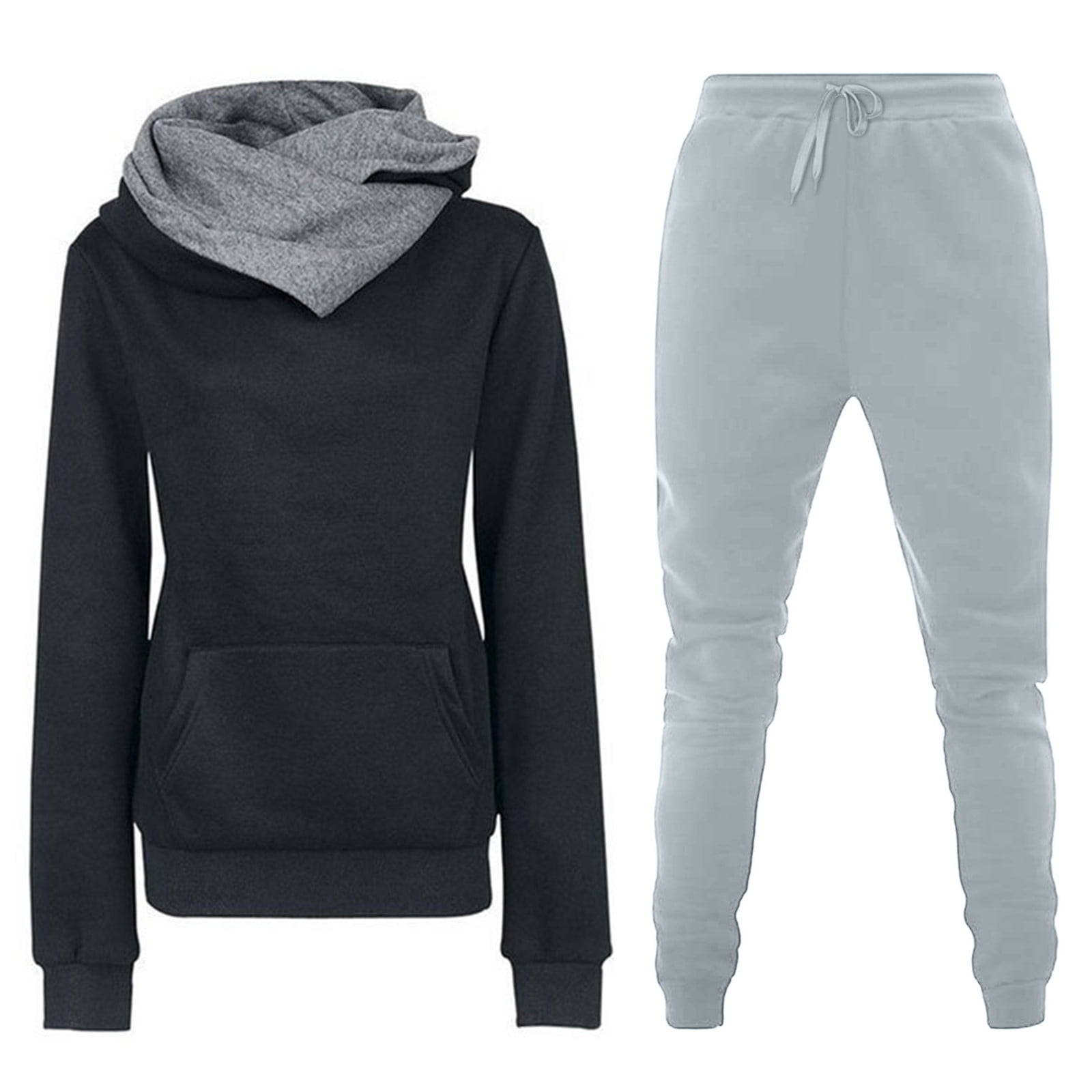BLVB Womens Winter Warm Two-piece Outfits Fuzzy Pullover Hoodies ...