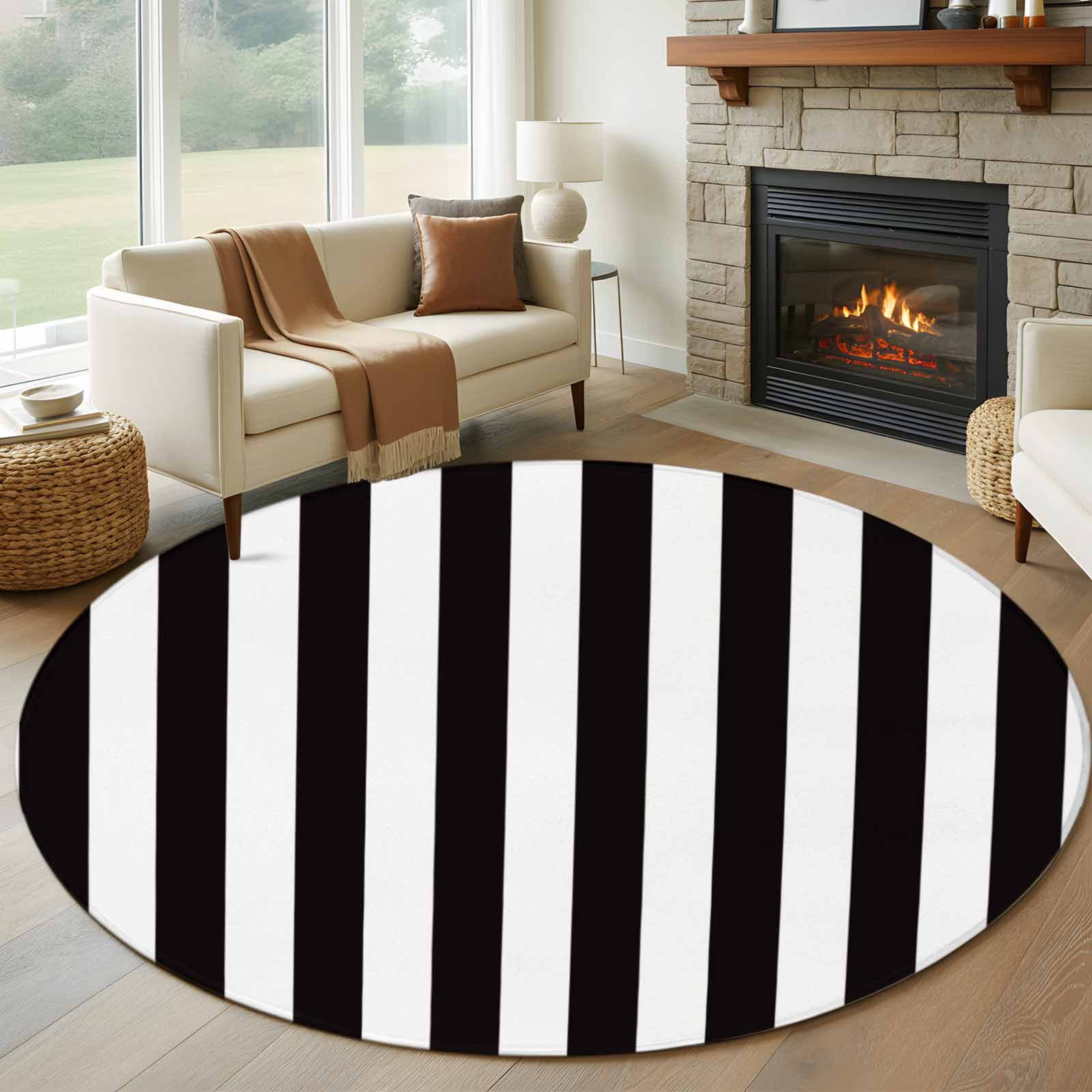 BLack White Stripes Simple 6FT Round Area Rugs for Living Room ...