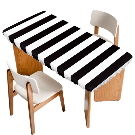 BLack White Stripes Simple Fitted Rectangle Tablecloth 24" x 50 ...