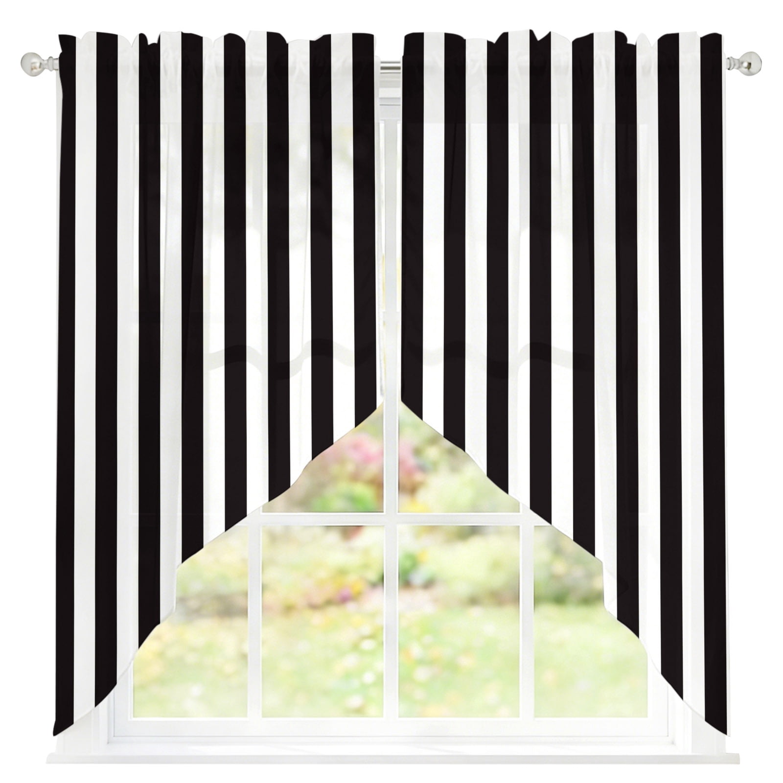 BLack White Stripes Simple Sheer Curtains Swag Valances for Windows ...