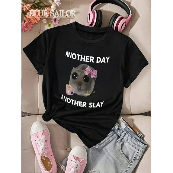 BLue SaiLoR Girls' Cute Cat Graphic Tee - 'another Day another Slay ...
