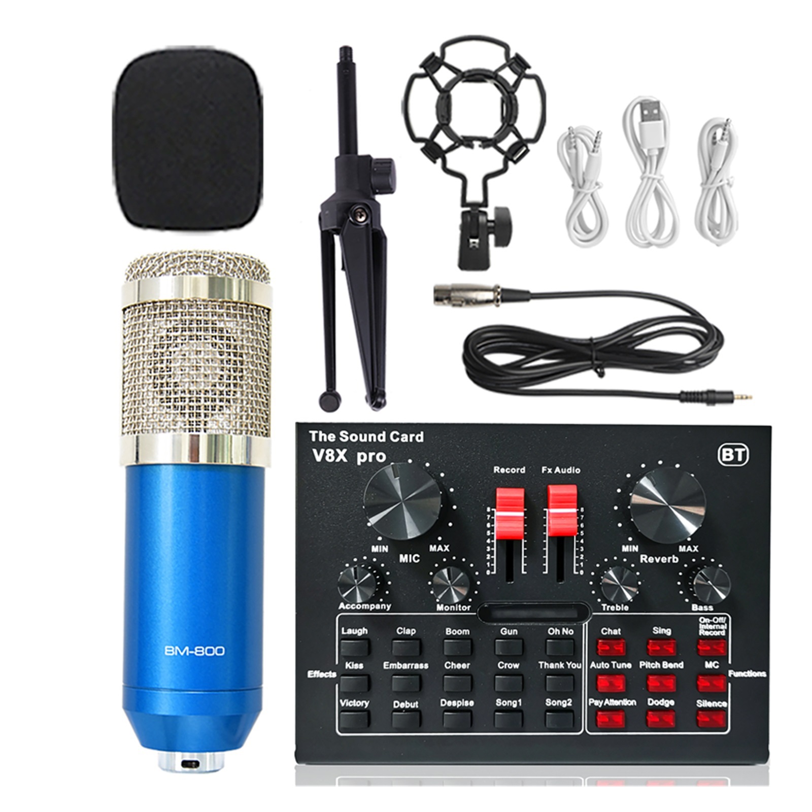 BM 800 Condenser Microphone Sound Card V8XPRO Tripod Professional ...