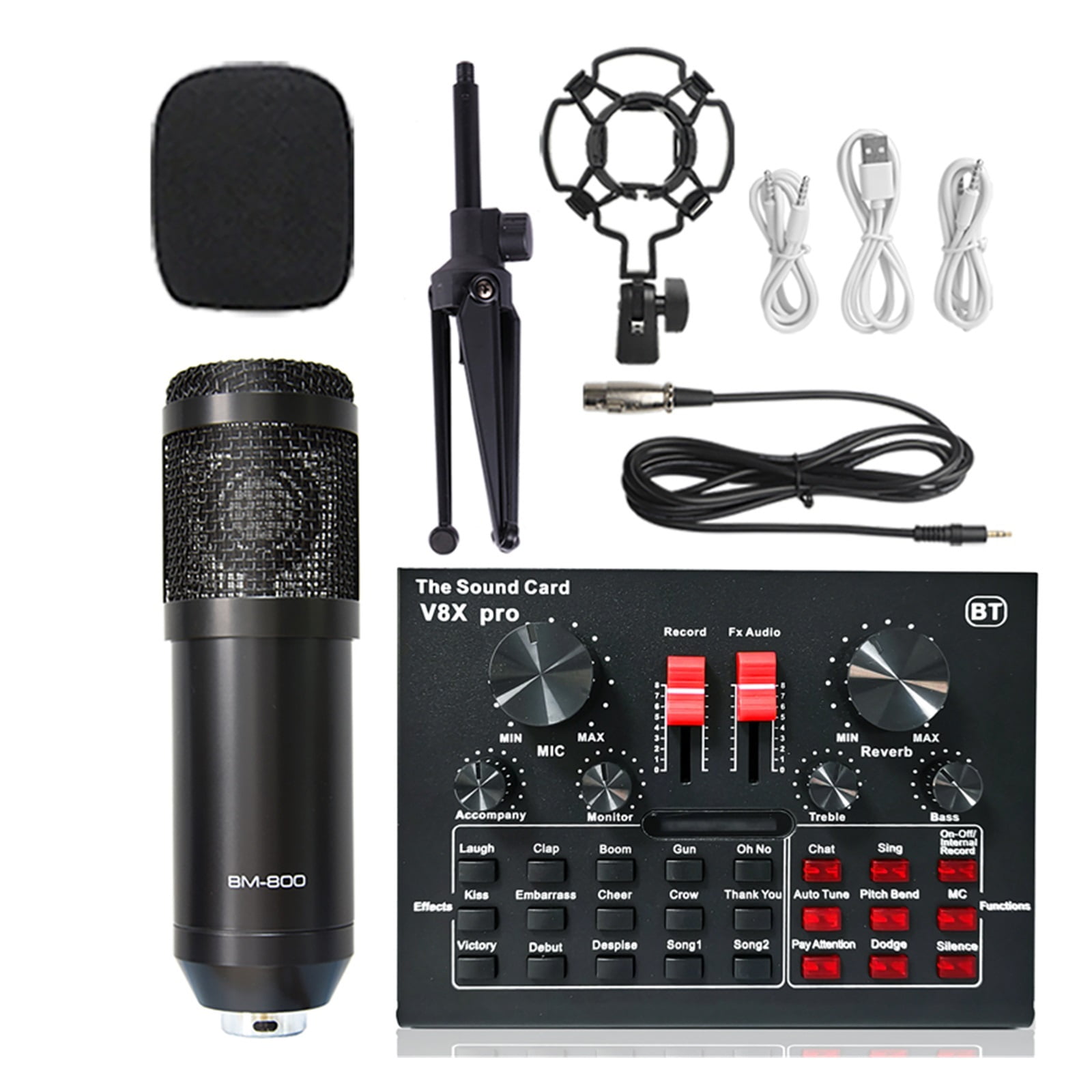BM 800 Condenser Microphone Sound Card V8XPRO Tripod Professional Studio Wireless Karaoke For PC ...